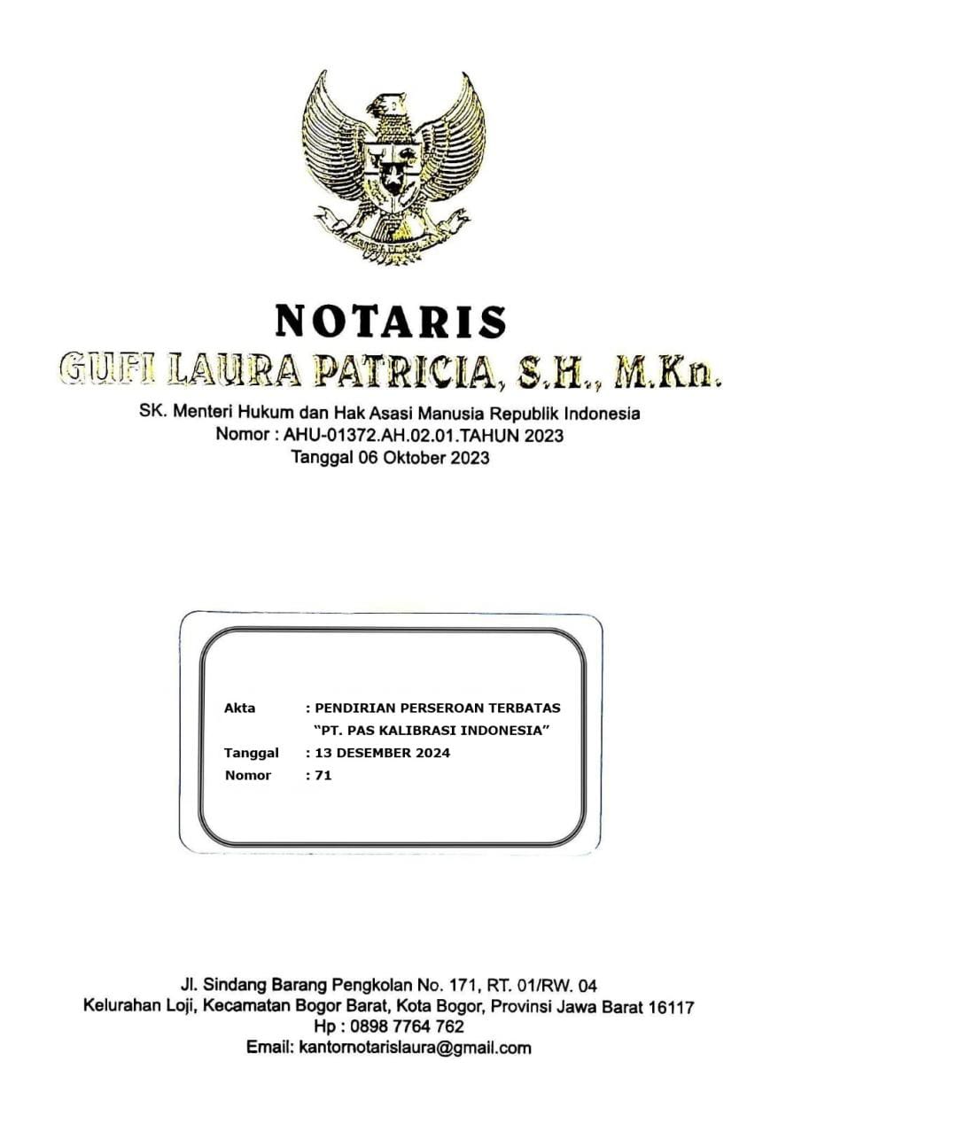 Legalitas - PT PAS KALIBRASI INDONESIA